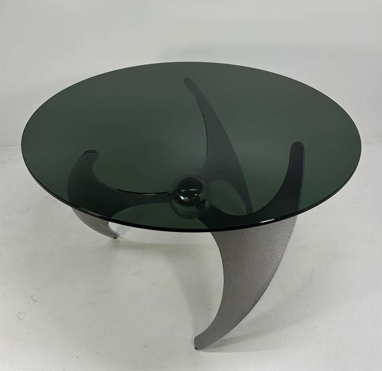 Italian Elica Table in Steel and Smoked Glass attributed to L ...