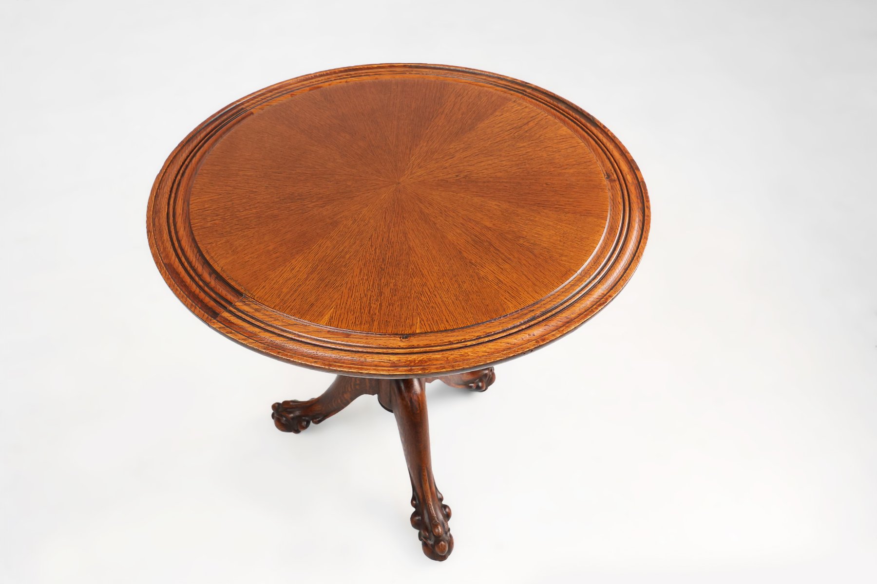 Antique English Hand Carved Oak Side Table with Lions Head Feet, 1890s ...