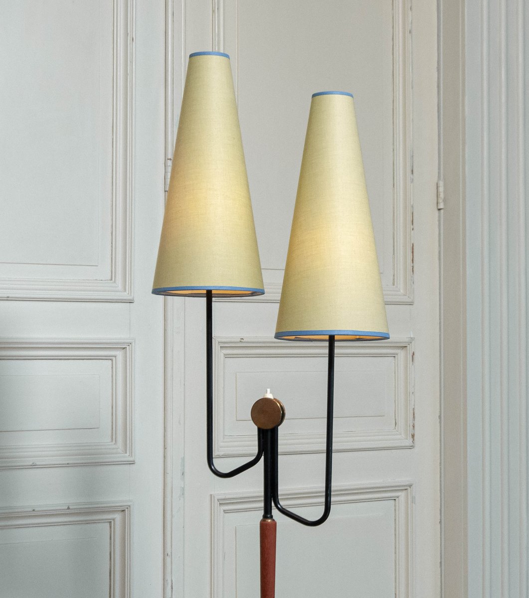 Metal and Brass Floor Lamp attributed to Möllers Armaturfabrik, Sweden ...