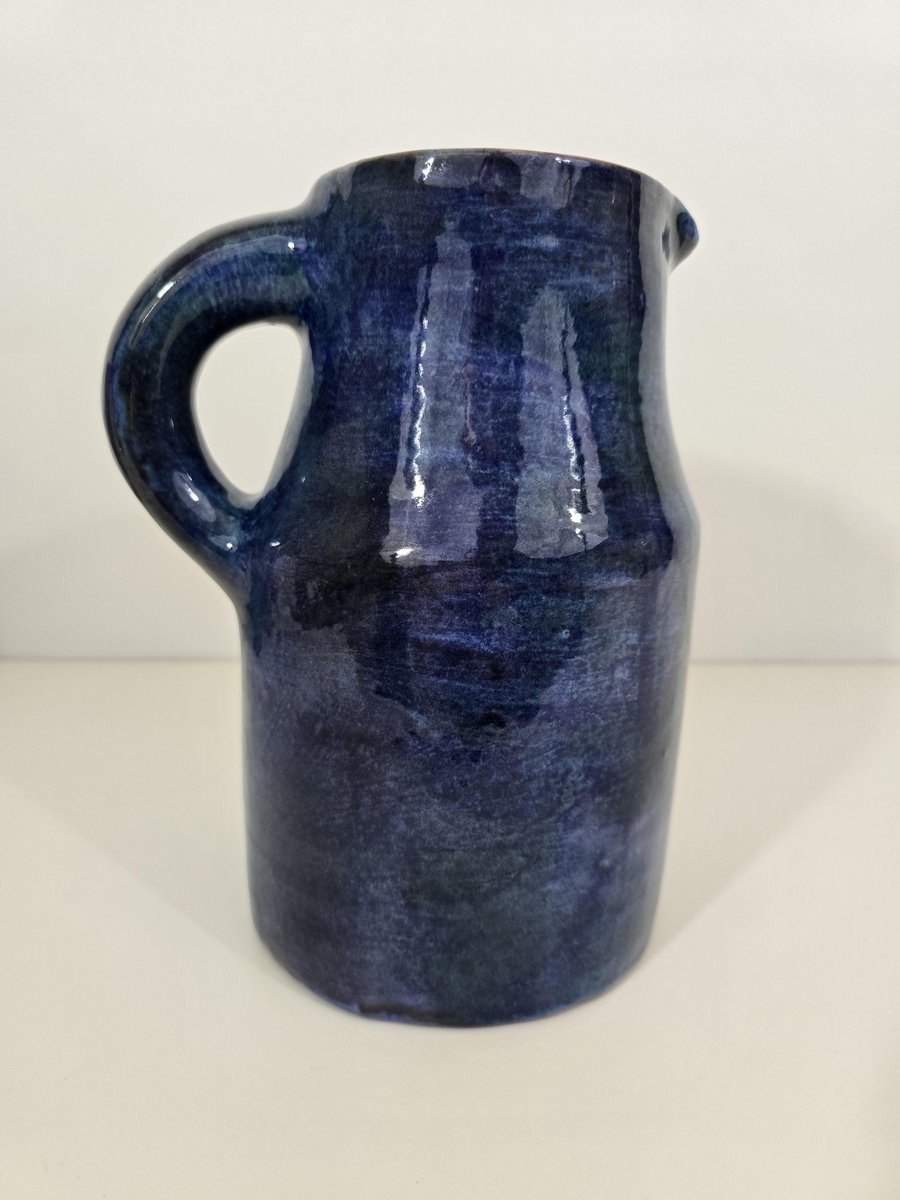 Pitcher in Blue Enameled Ceramic by Robert and Jean Cloutier, 1960s for ...