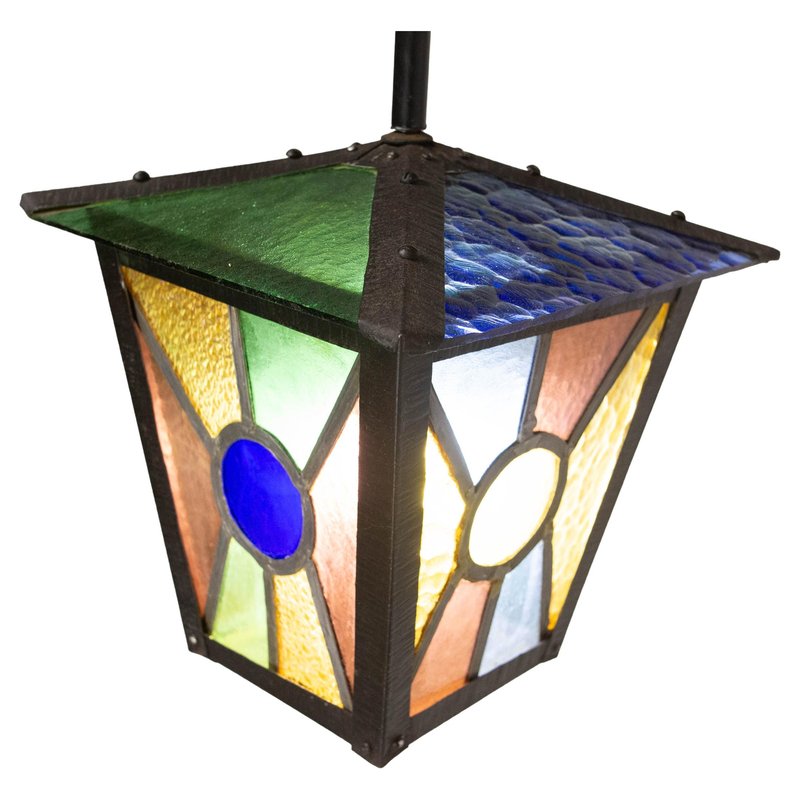 French Lustre Colored Glass and Iron Pendant, 1960 for sale at Pamono