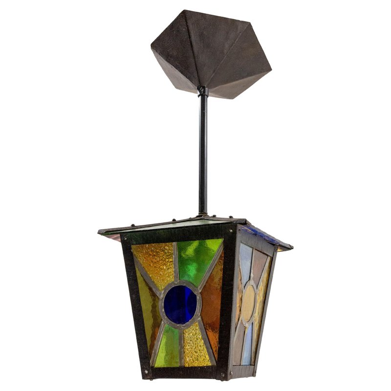 French Lustre Colored Glass and Iron Pendant, 1960 for sale at Pamono