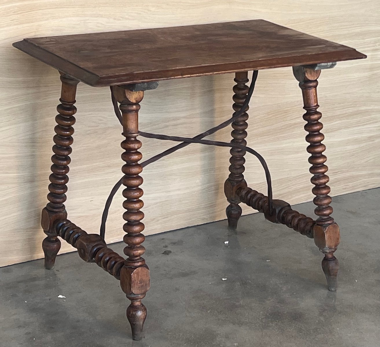 19th Century Spanish Side Table with Carved Lentil Legs and Iron ...