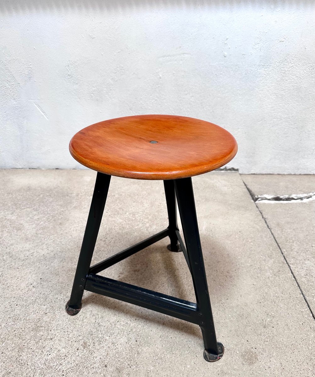Industrial Atelier Stool with Steel Frame and Plywood Seat, Germany ...