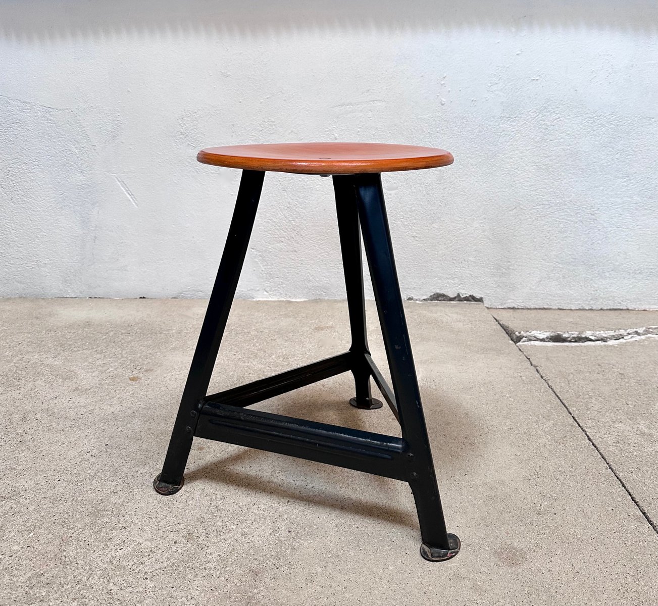 Industrial Atelier Stool with Steel Frame and Plywood Seat, Germany ...