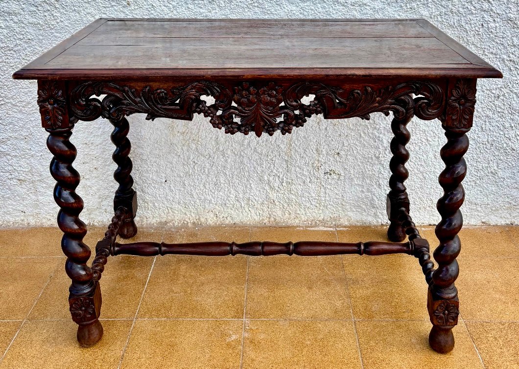 19th Century French Louis XIV Breton Carved Oak Sofa Table Desk, 1890s ...