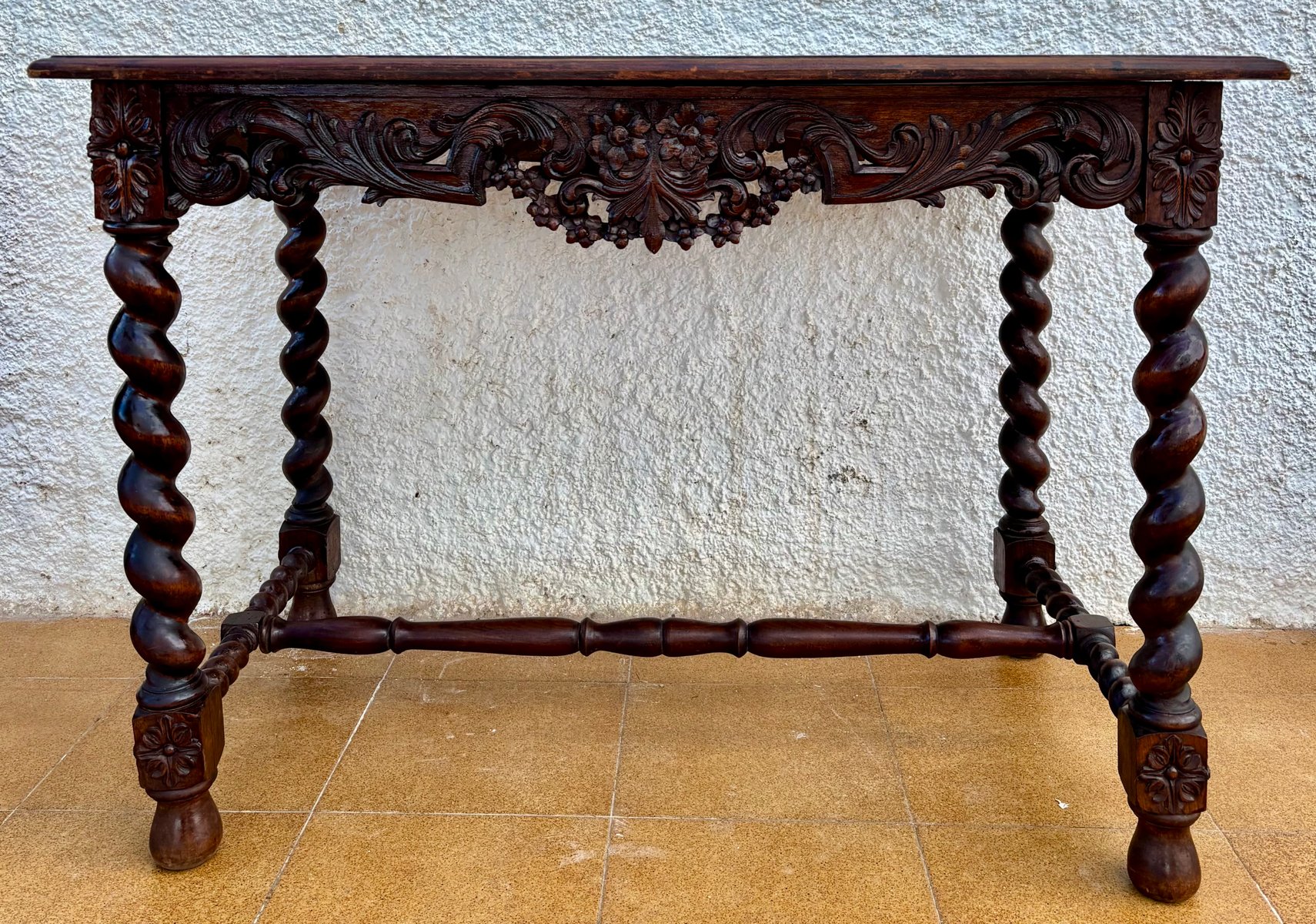 19th Century French Louis XIV Breton Carved Oak Sofa Table Desk, 1890s ...