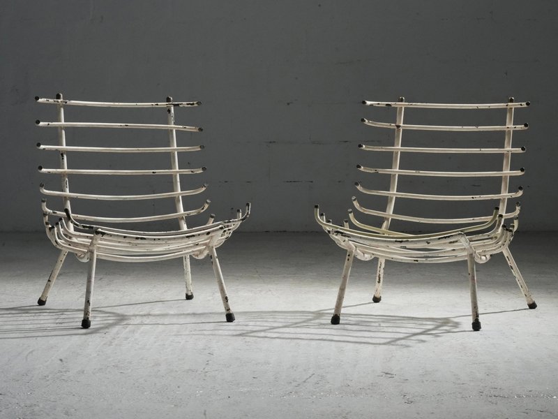 Set of White Rib Chairs in Metal and Brass, Brazil, 1950s for sale at ...