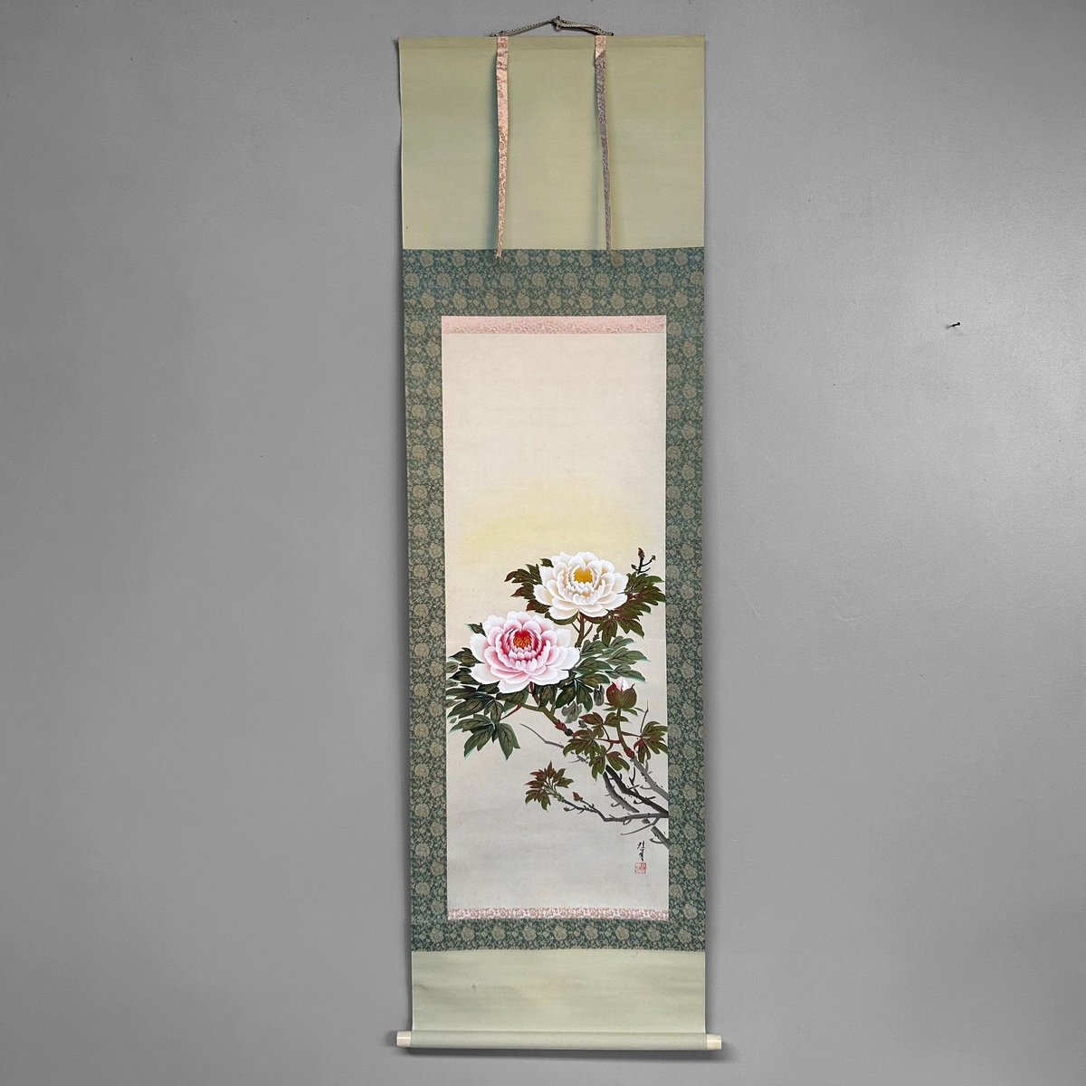 Japanese Kakejiku Hand-Painted Flower Scroll, Shōwa Period, 1950s for ...