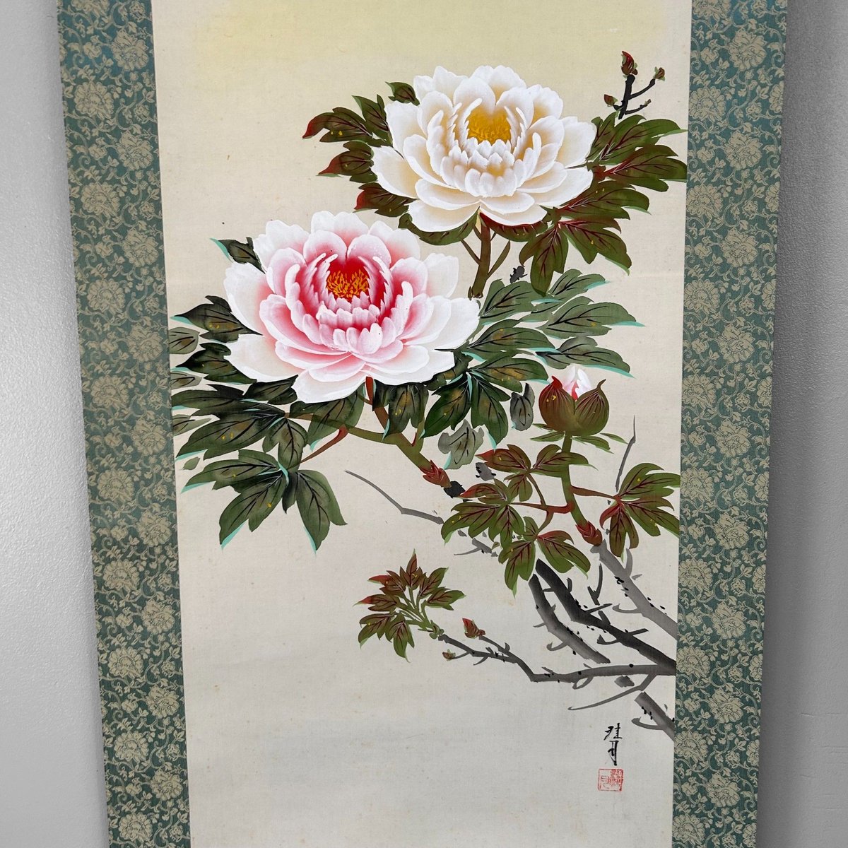 Japanese Kakejiku Hand-Painted Flower Scroll, Shōwa Period, 1950s for ...