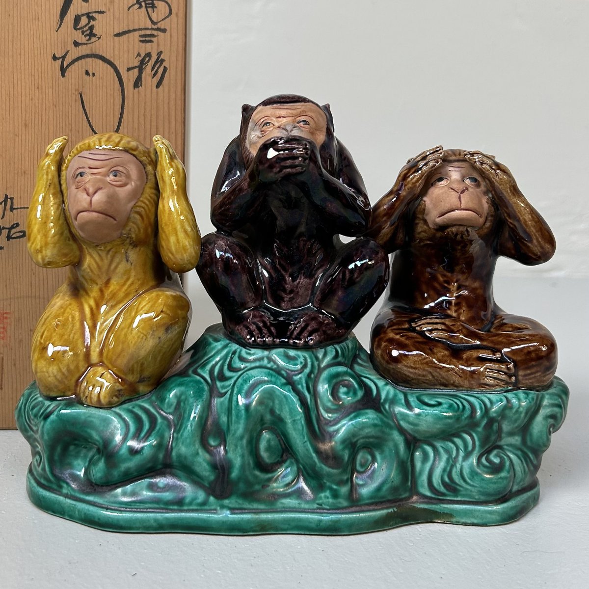 Kutani-Yaki Three Wise Monkeys Sculpture by Nukagawa Kiyoshi, Japan ...