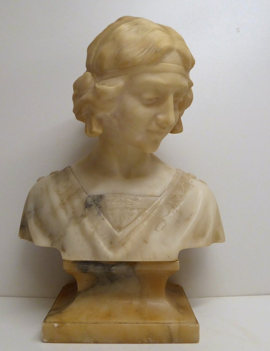 Antique Art Nouveau Carved Alabaster Bust, 1920s for sale at Pamono