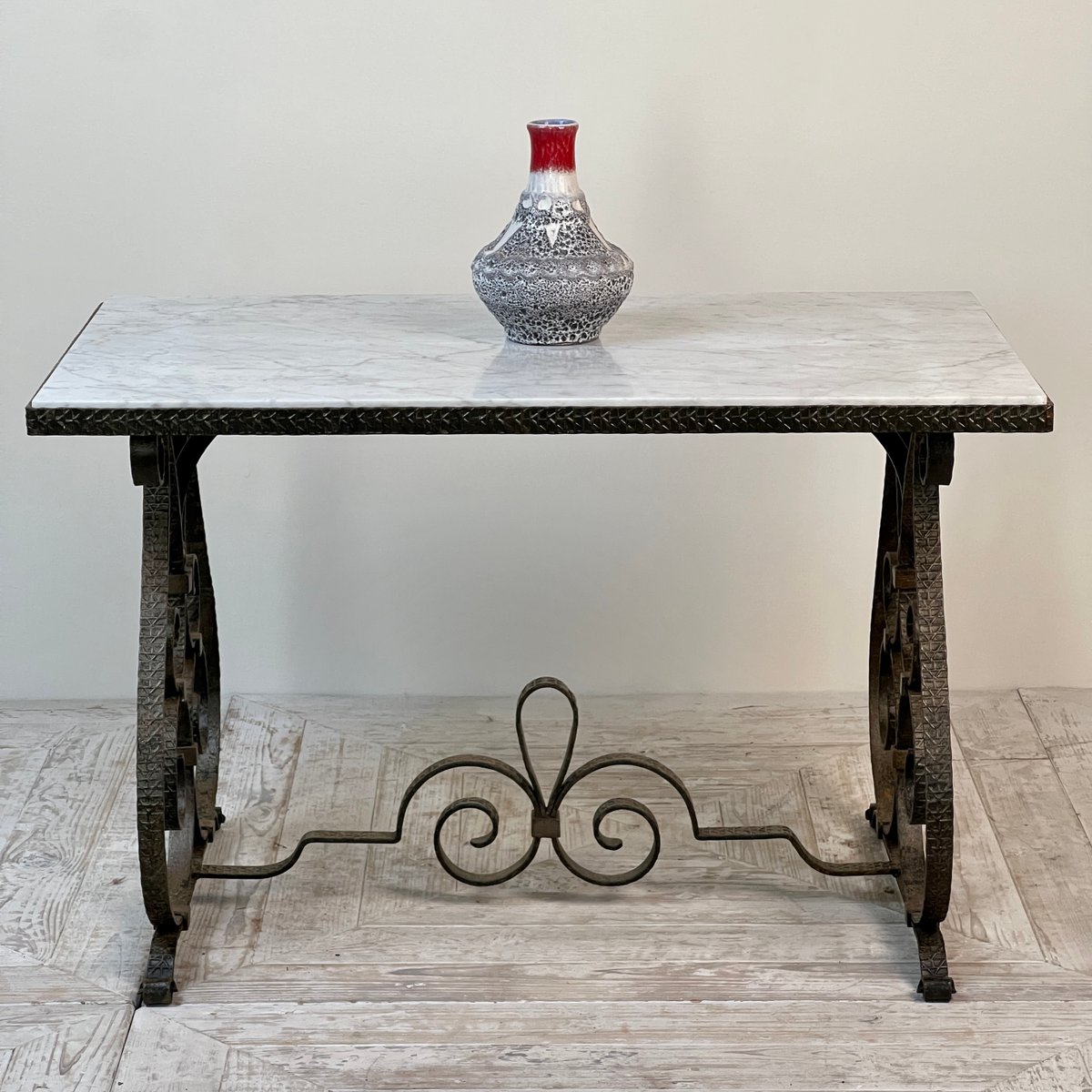 Wrought Iron Marble Topped Coffee Table, 1930s for sale at Pamono