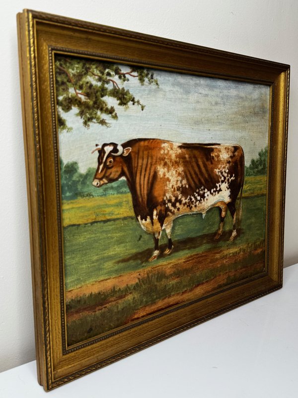 Victorian Artist, Prized Shorthorn Bull in Field, Oil Painting, Framed ...
