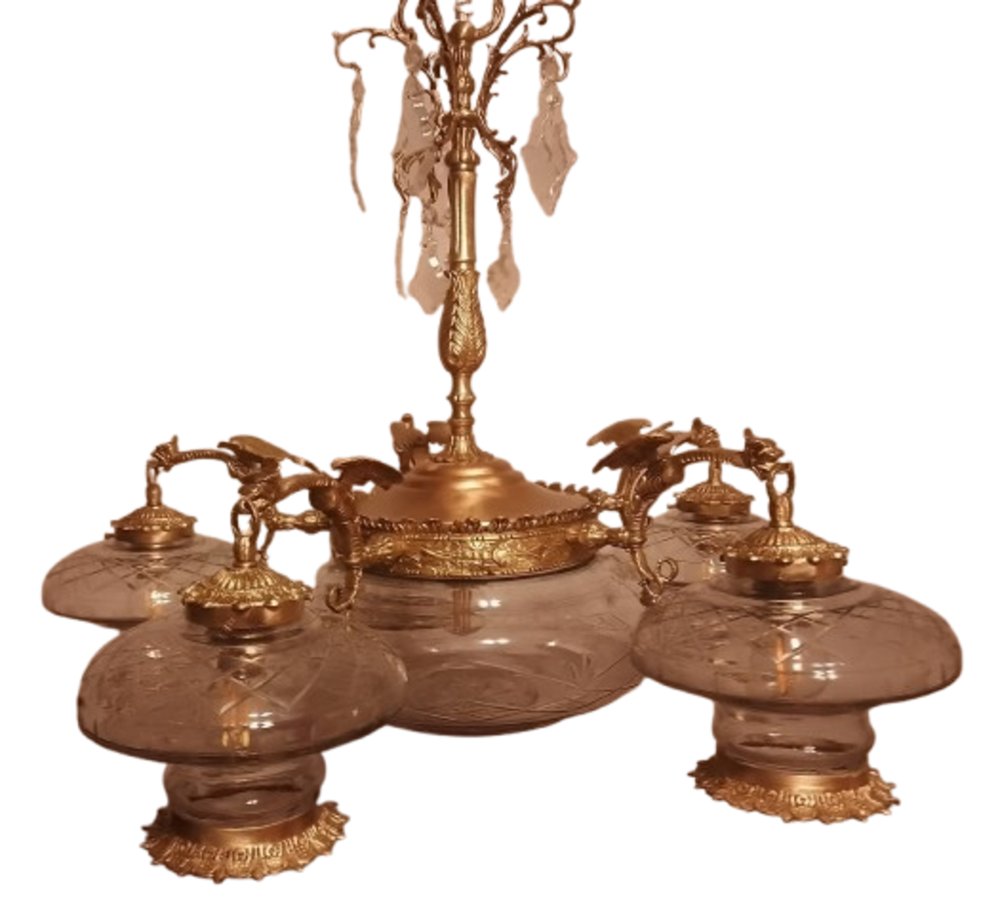 Grand Lustre Dragon Style Gothique à 6 Lumières en Laiton, 1940s en ...