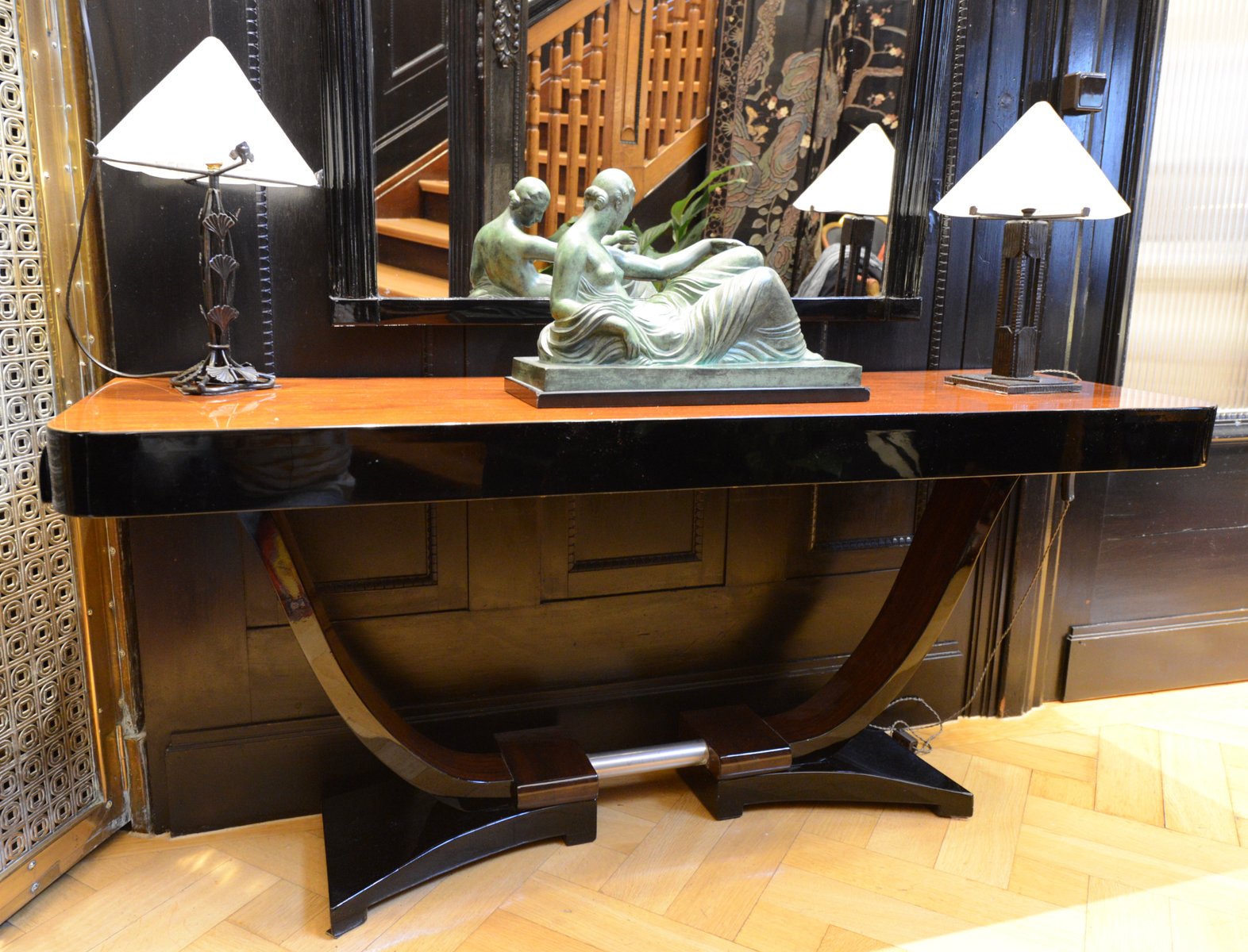 Art Deco Console in Walnut and Aluminum, 1920s for sale at Pamono