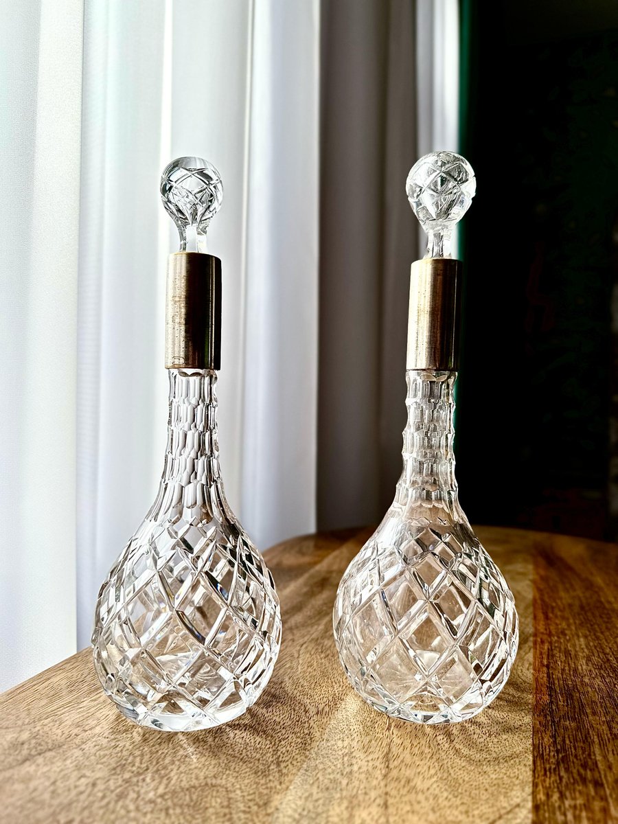 Victorian Cut Crystal Decanters with Brass Collars, 1930s, Set of 2 for ...