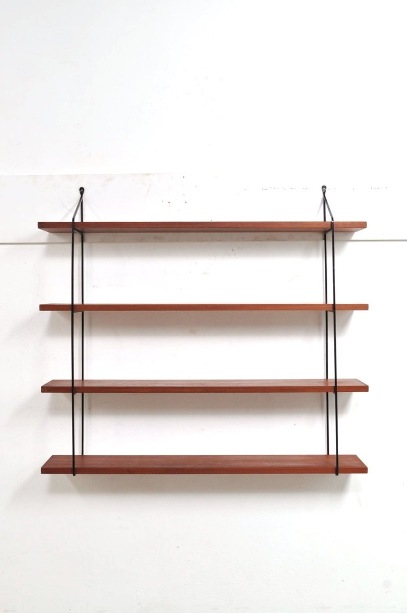 4-Shelf Wall Unit in Teak, Denmark, 1960s for sale at Pamono