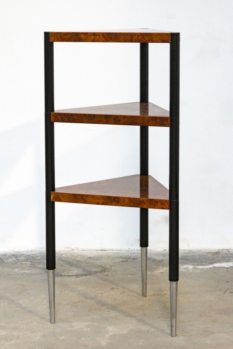Vintage Corner Shelf in Elm Briar and Steel, 1970s for sale at Pamono