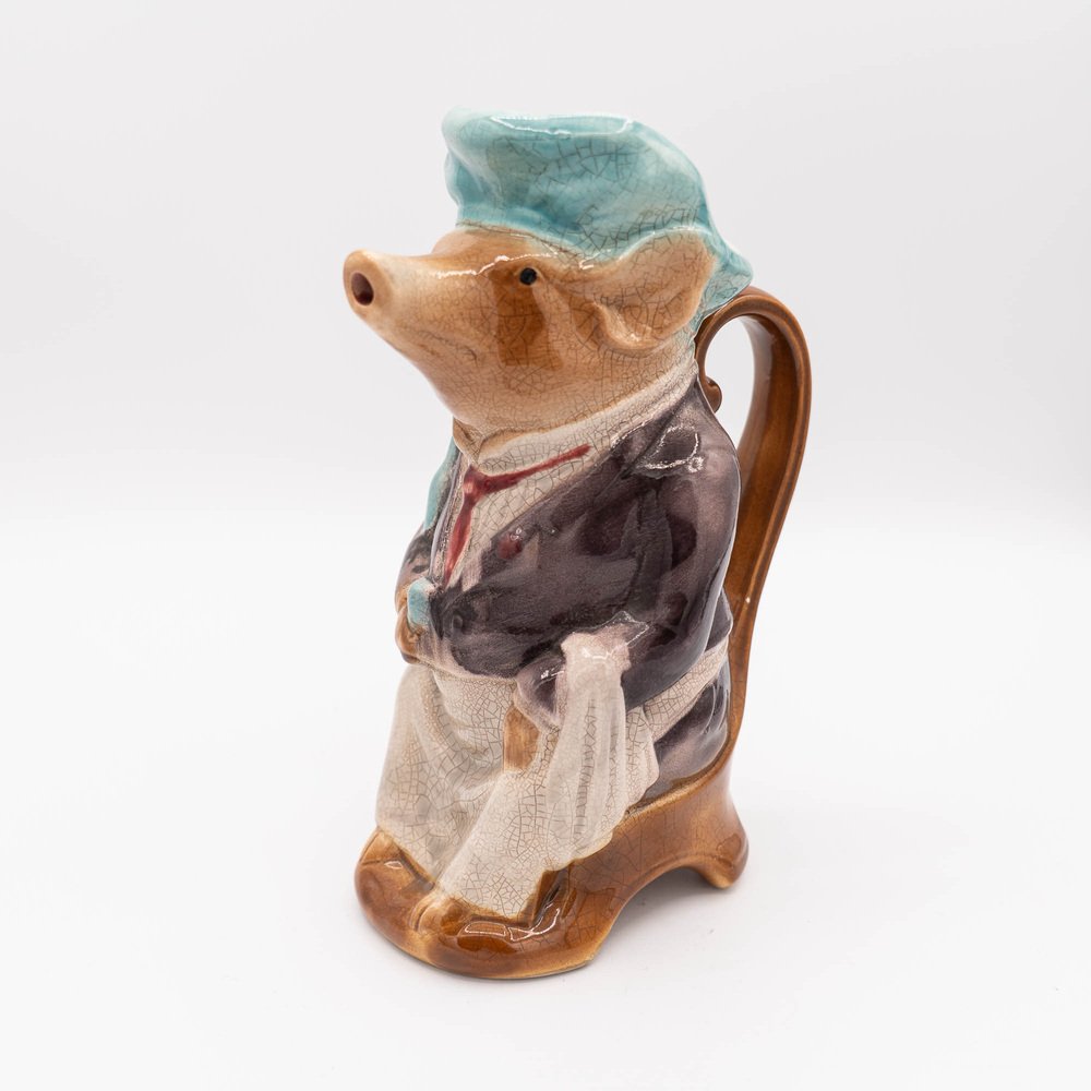 Antique French Barbotine Pig Pitcher from Onnaing, 1900s for sale at Pamono