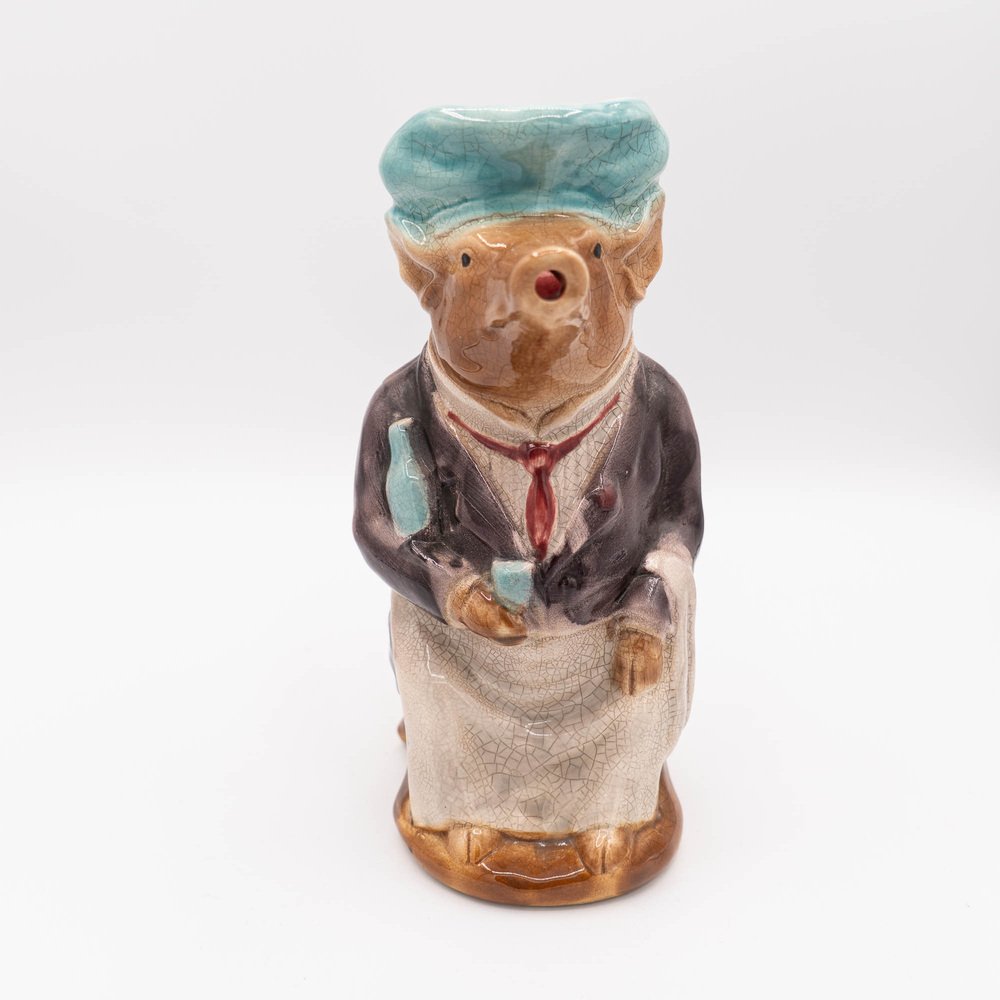 Antique French Barbotine Pig Pitcher from Onnaing, 1900s for sale at Pamono