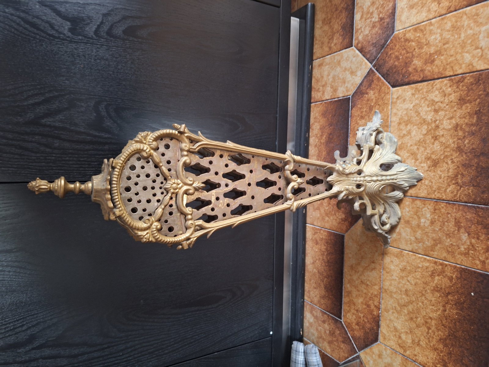 Peacock Tail Spark Shield in Bronze and Iron, 1960s for sale at Pamono