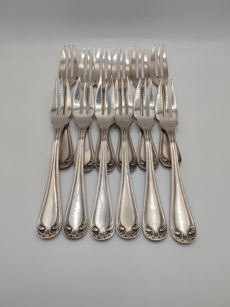 Silver-Plated Forks from Boulenger, 1920s, Set of 12 for sale at Pamono