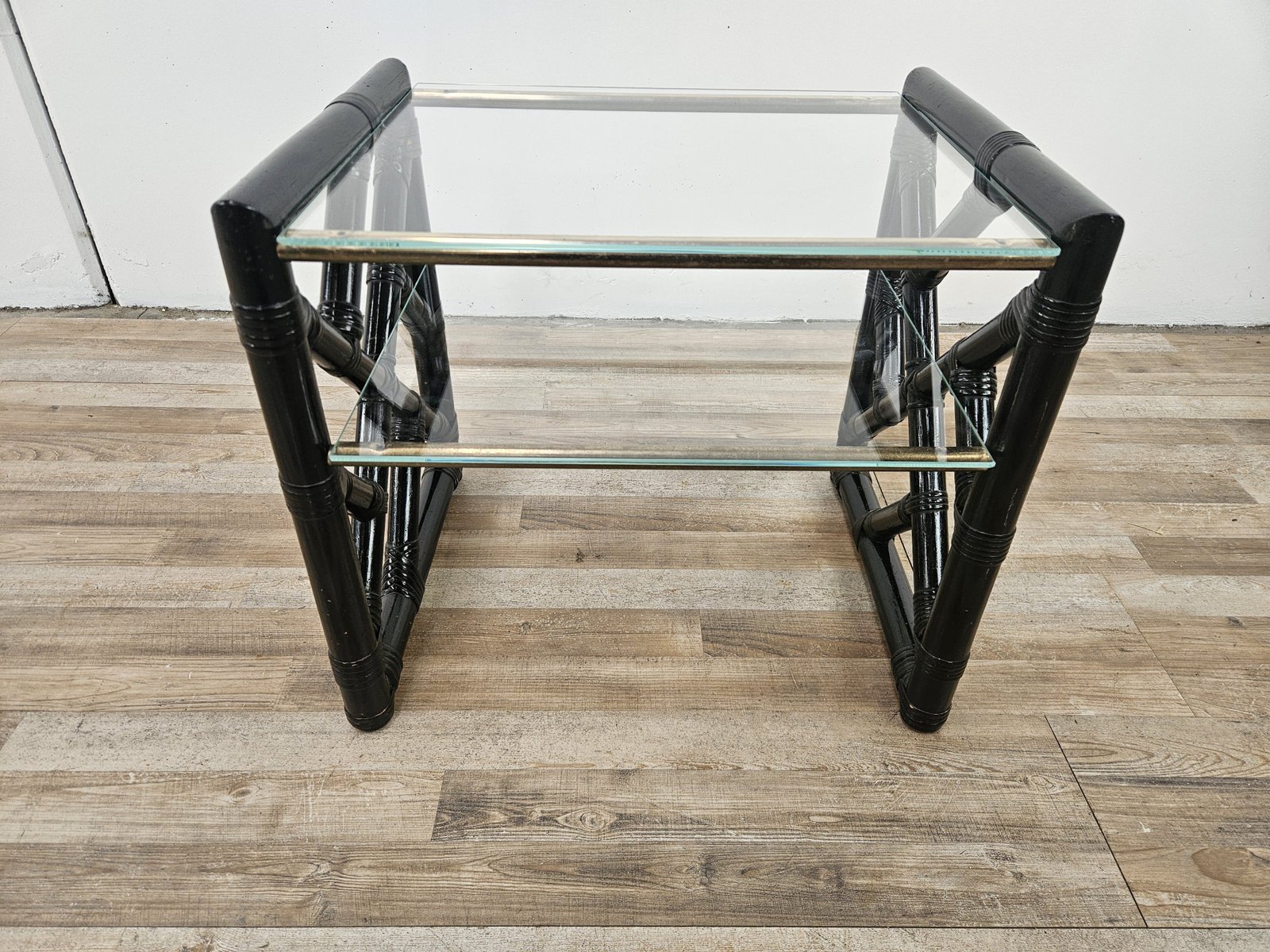 Black Lacquered Wicker Coffee Table with Two Glass Tops, 1970 for sale ...