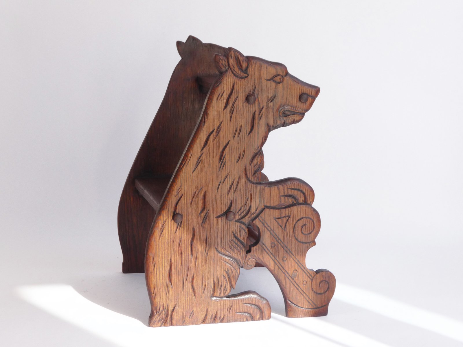 Victorian Carved Wood Library Stairs with Bear Figure, 1900s for sale ...
