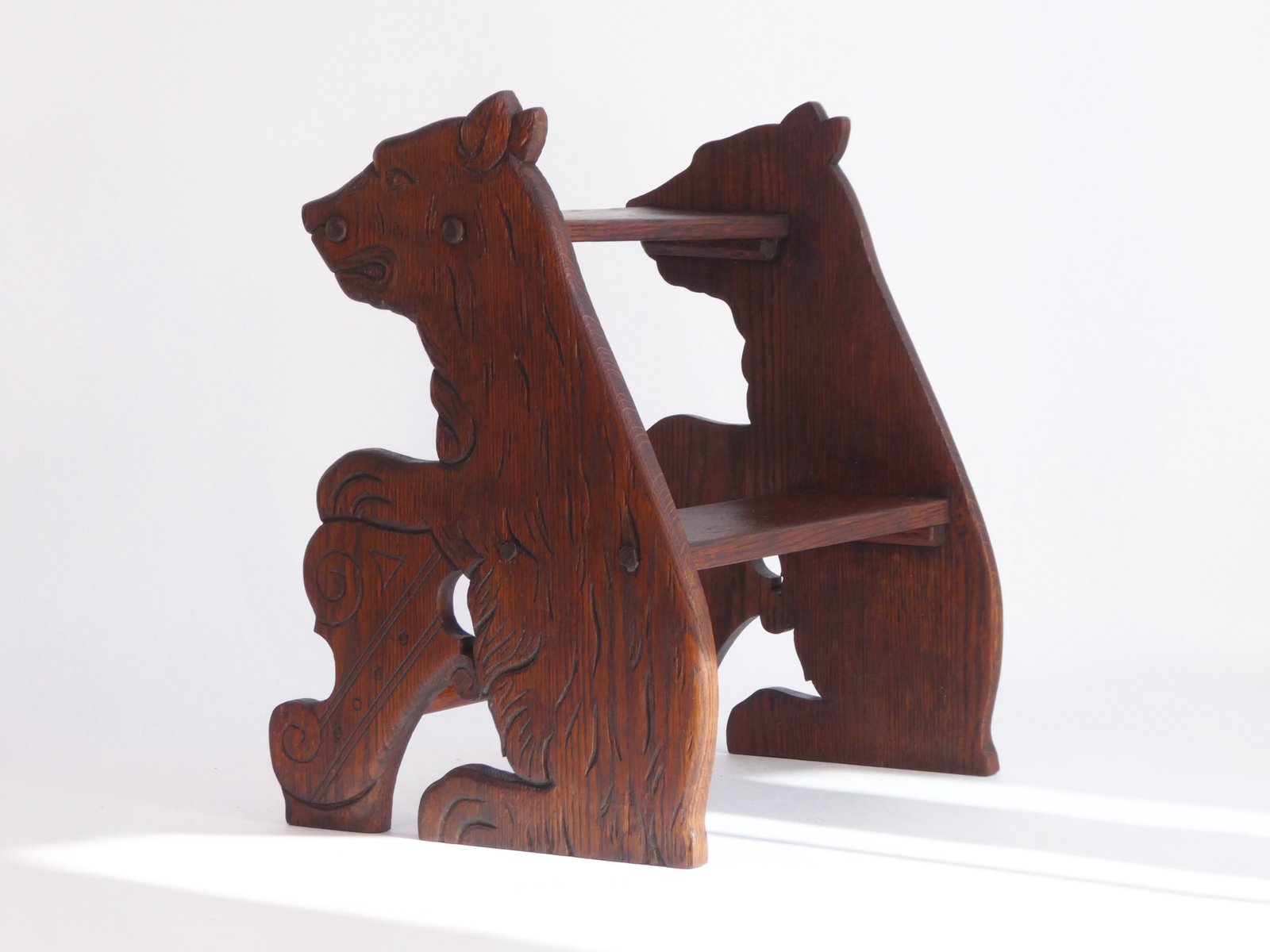 Victorian Carved Wood Library Stairs with Bear Figure, 1900s for sale ...