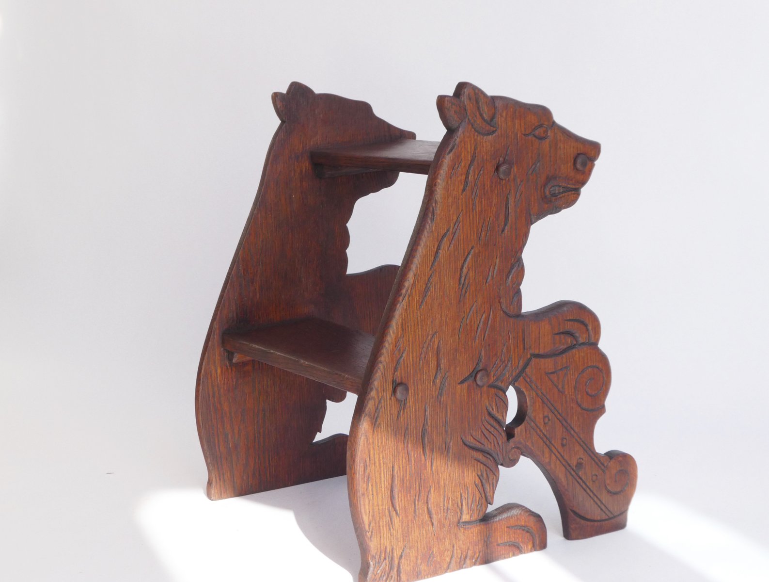 Victorian Carved Wood Library Stairs with Bear Figure, 1900s for sale ...