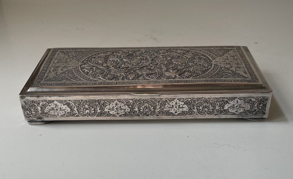 Middle Eastern Silver Box with Carved Birds Repose, 1920s for sale at ...