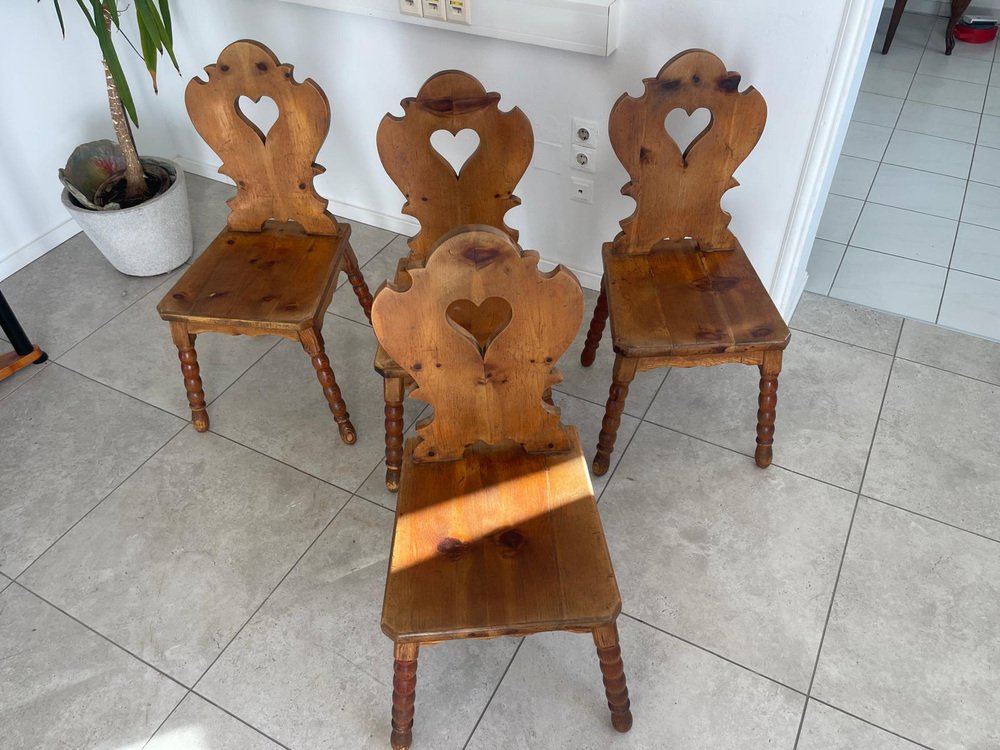 Original Pinus Cembra Wood Farmhouse Chairs, Set of 4 for sale at Pamono