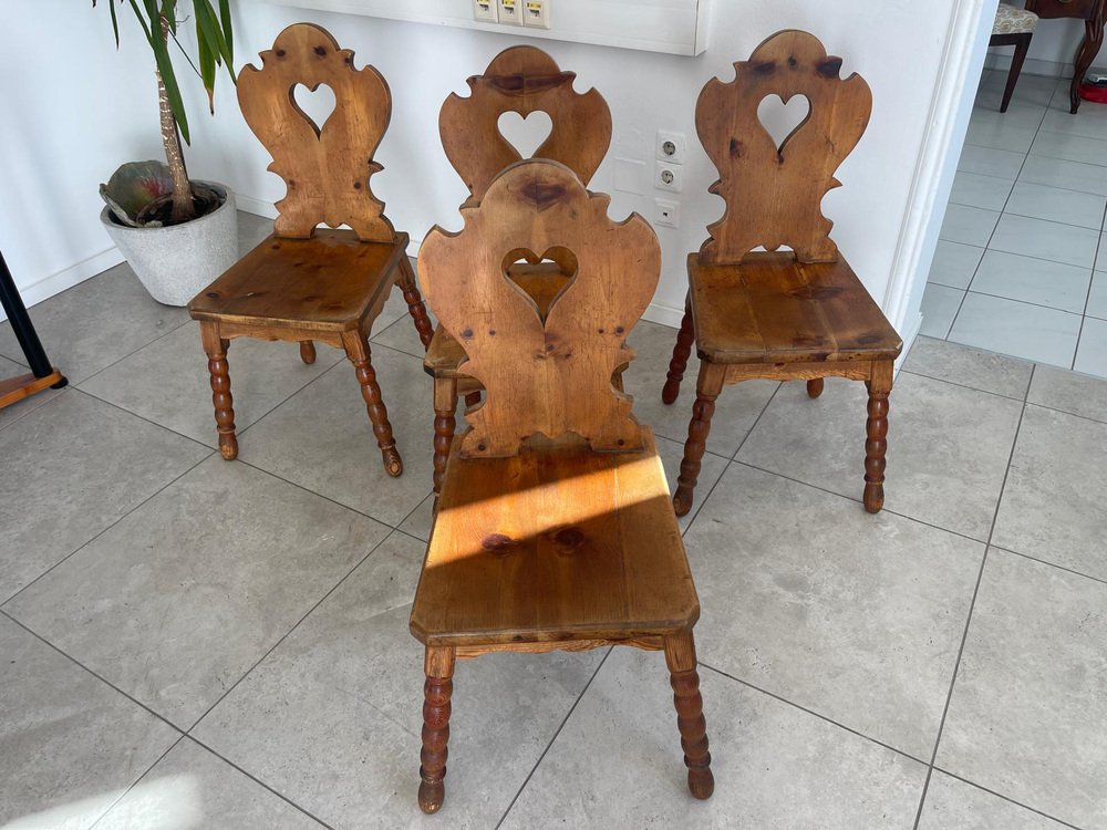 Original Pinus Cembra Wood Farmhouse Chairs, Set of 4 for sale at Pamono