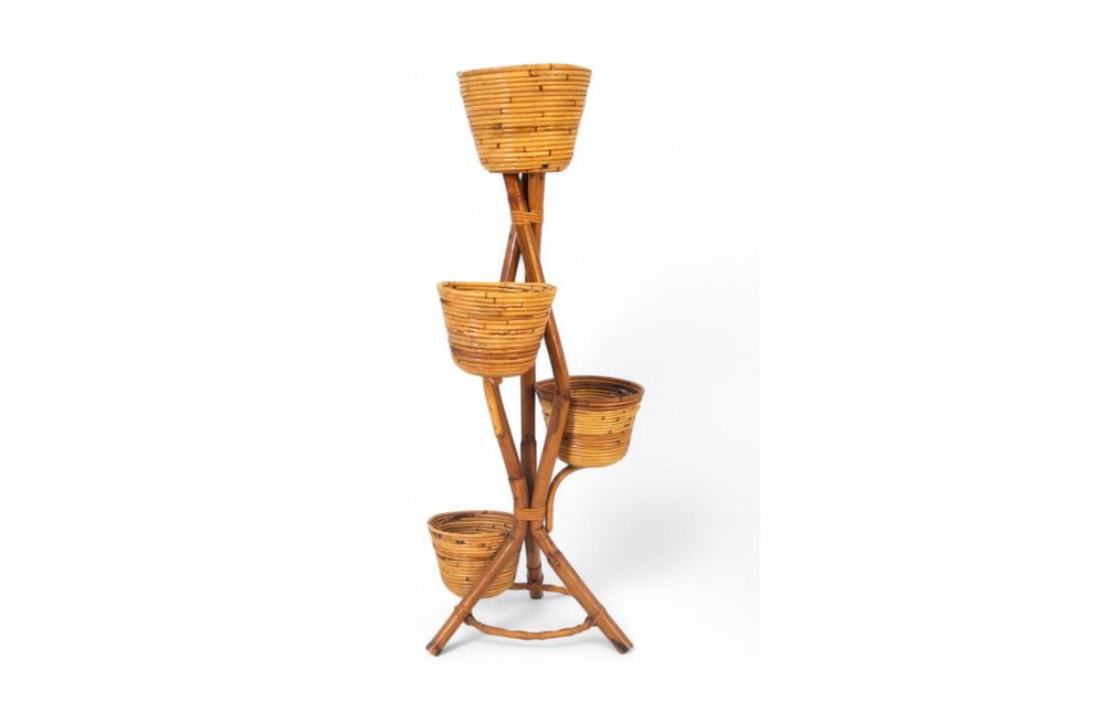 Vintage Rattan 4-Tier Plant Stand, 1960s-1970s for sale at Pamono