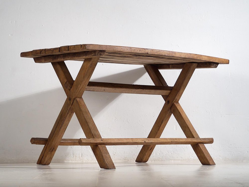 Antique X-Shape Dining Table, 1920s for sale at Pamono