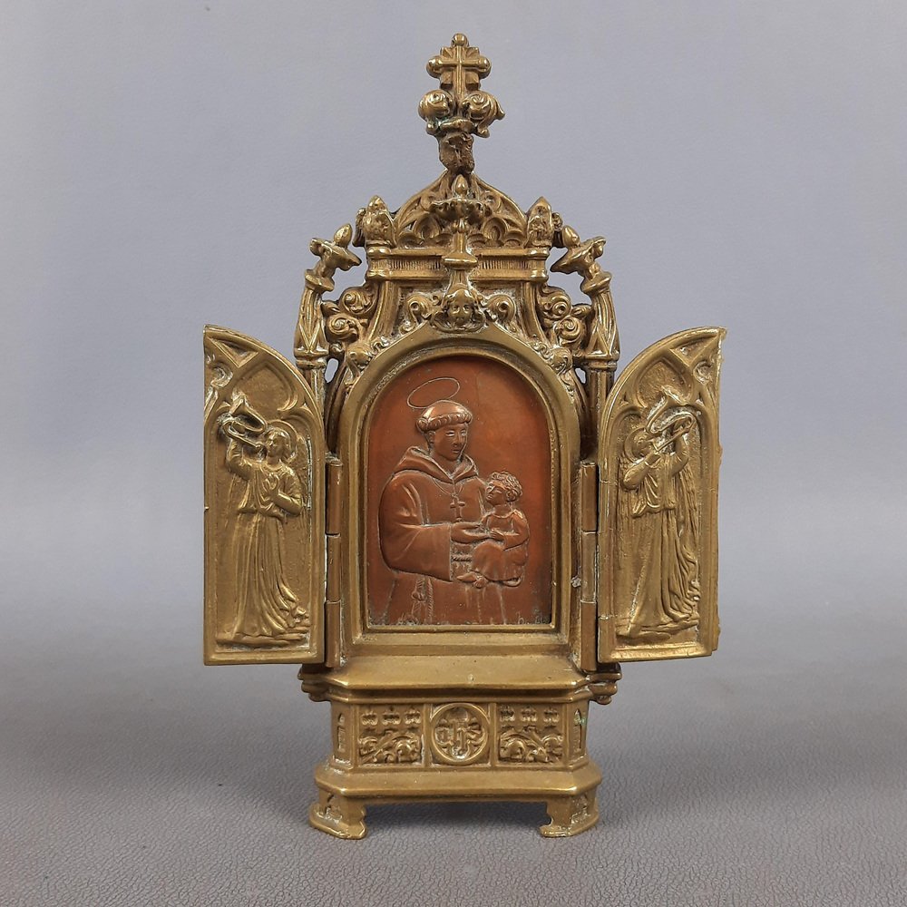 Antique Bronze High Relief Triptych of Saint Anthony with Child in ...