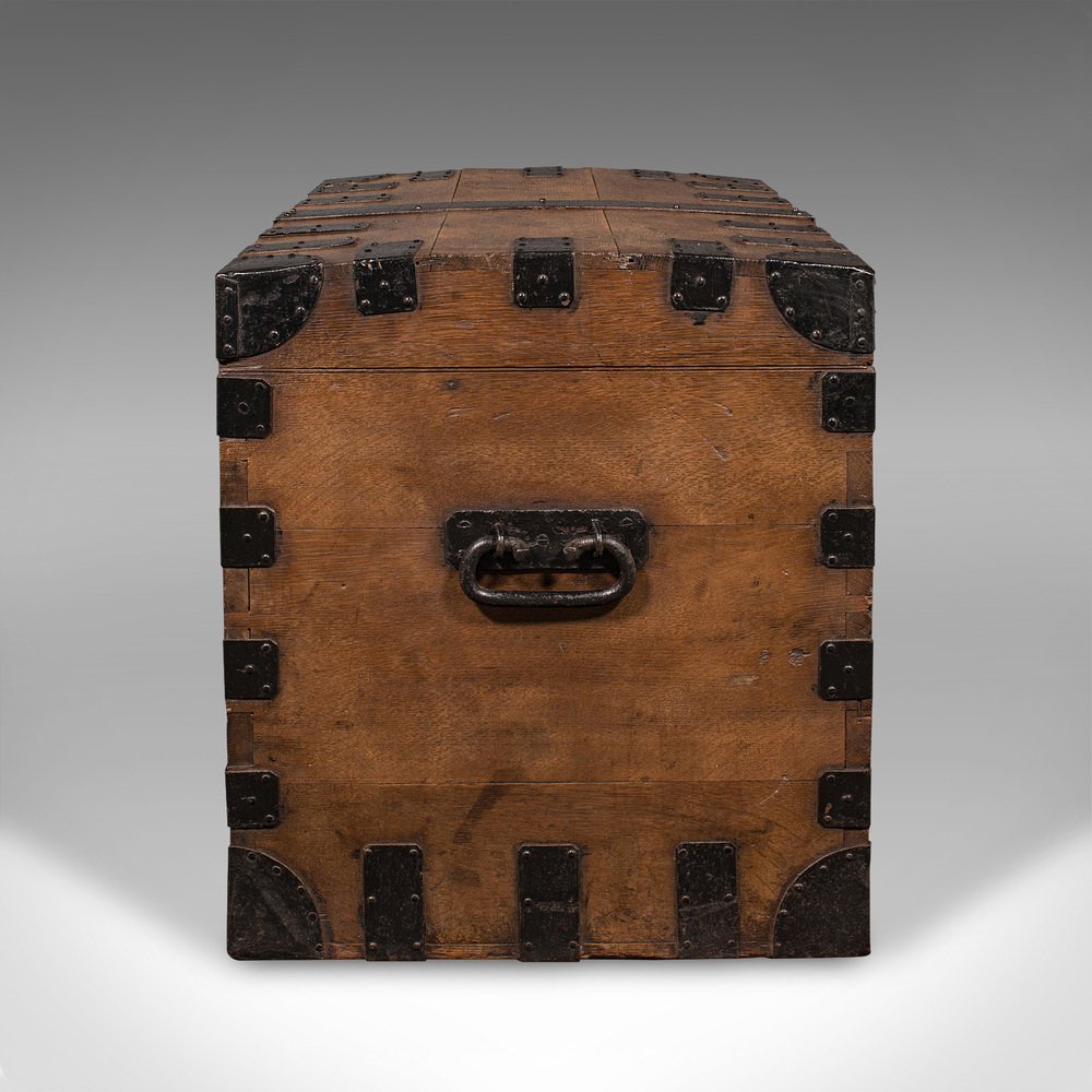 English Victorian Oak and Cast Iron Storage Trunk, 1860s for sale at Pamono