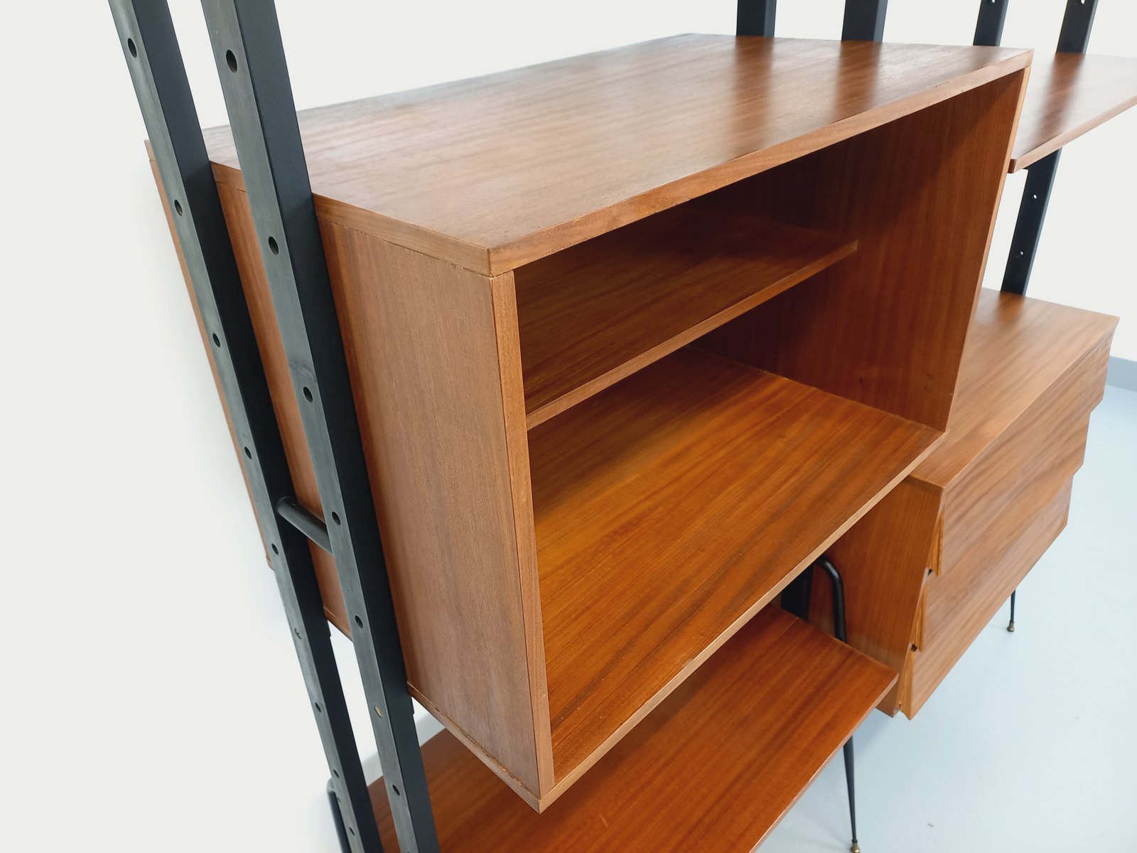 Vintage Modular Italian Double Shelf Bookcase in Teak and Metal, 1960s ...