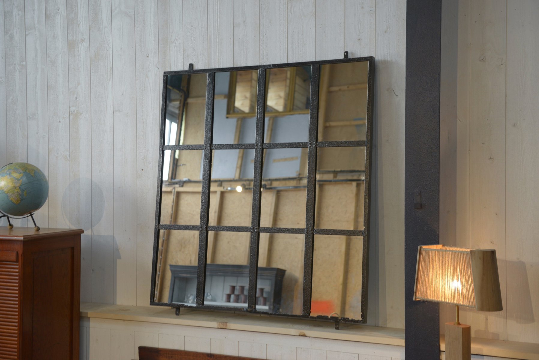 Industrial Mirror in Riveted Metal, 1930s for sale at Pamono