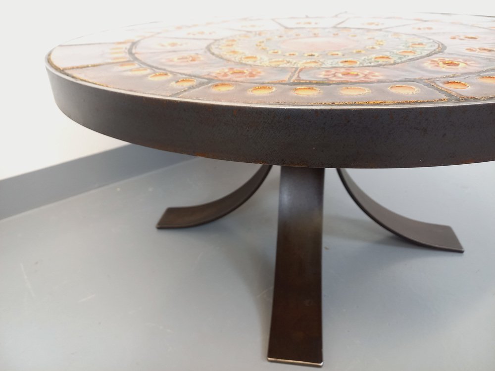 Vintage Round Coffee Table in Ceramic and Steel, 1960s for sale at Pamono