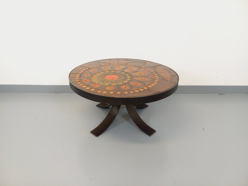 Vintage Round Coffee Table in Ceramic and Steel, 1960s for sale at Pamono