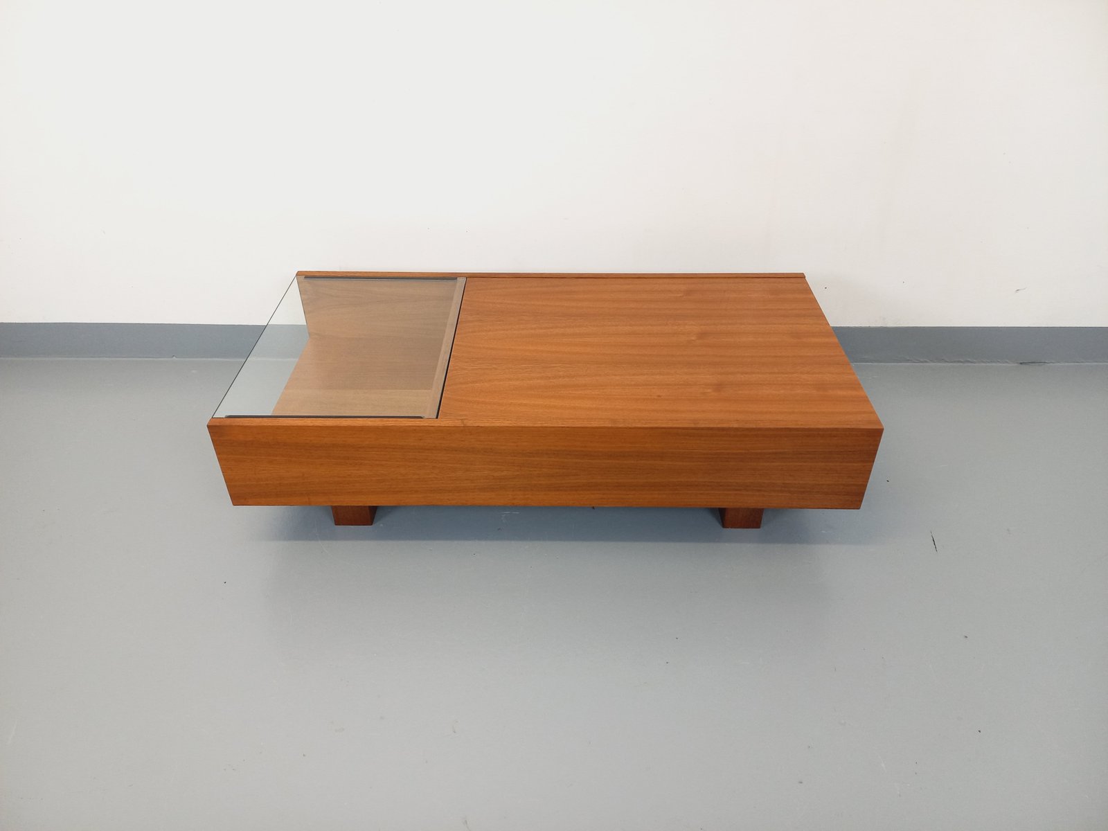Vintage Rectangular Coffee Table with Teak and Glass Niches, 1960s for ...