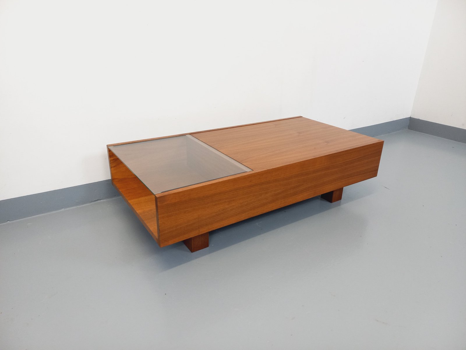 Vintage Rectangular Coffee Table with Teak and Glass Niches, 1960s for sale at Pamono