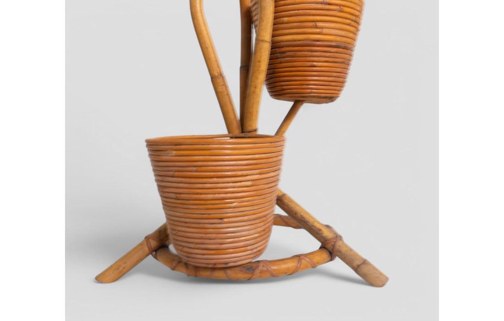 Vintage Bamboo Plant Stand with Baskets, 1960s for sale at Pamono