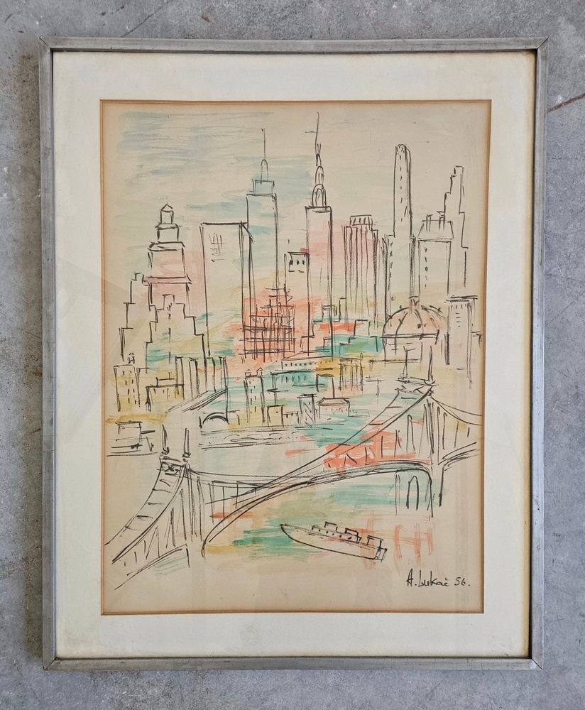 A. Lukac, New York, 1956, Watercolor for sale at Pamono