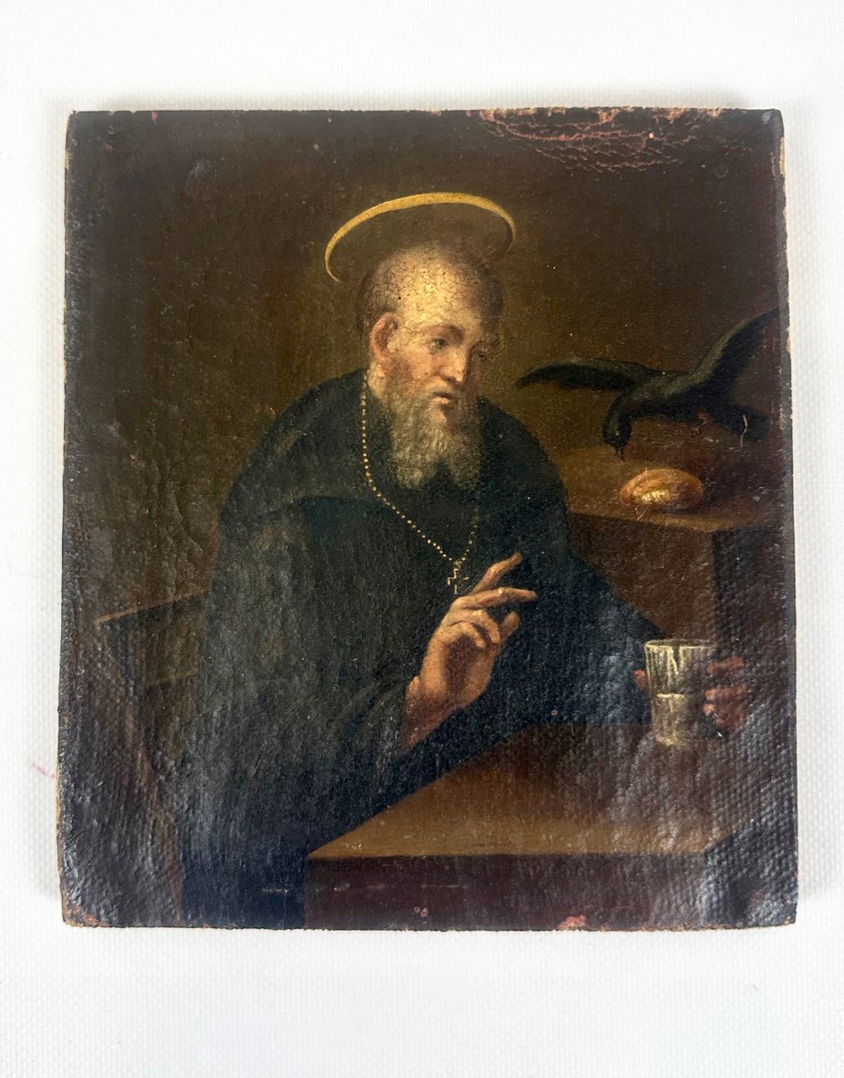 Italian Artist, St. Benedict with a Raven, 17th Century, Oil on Canvas ...