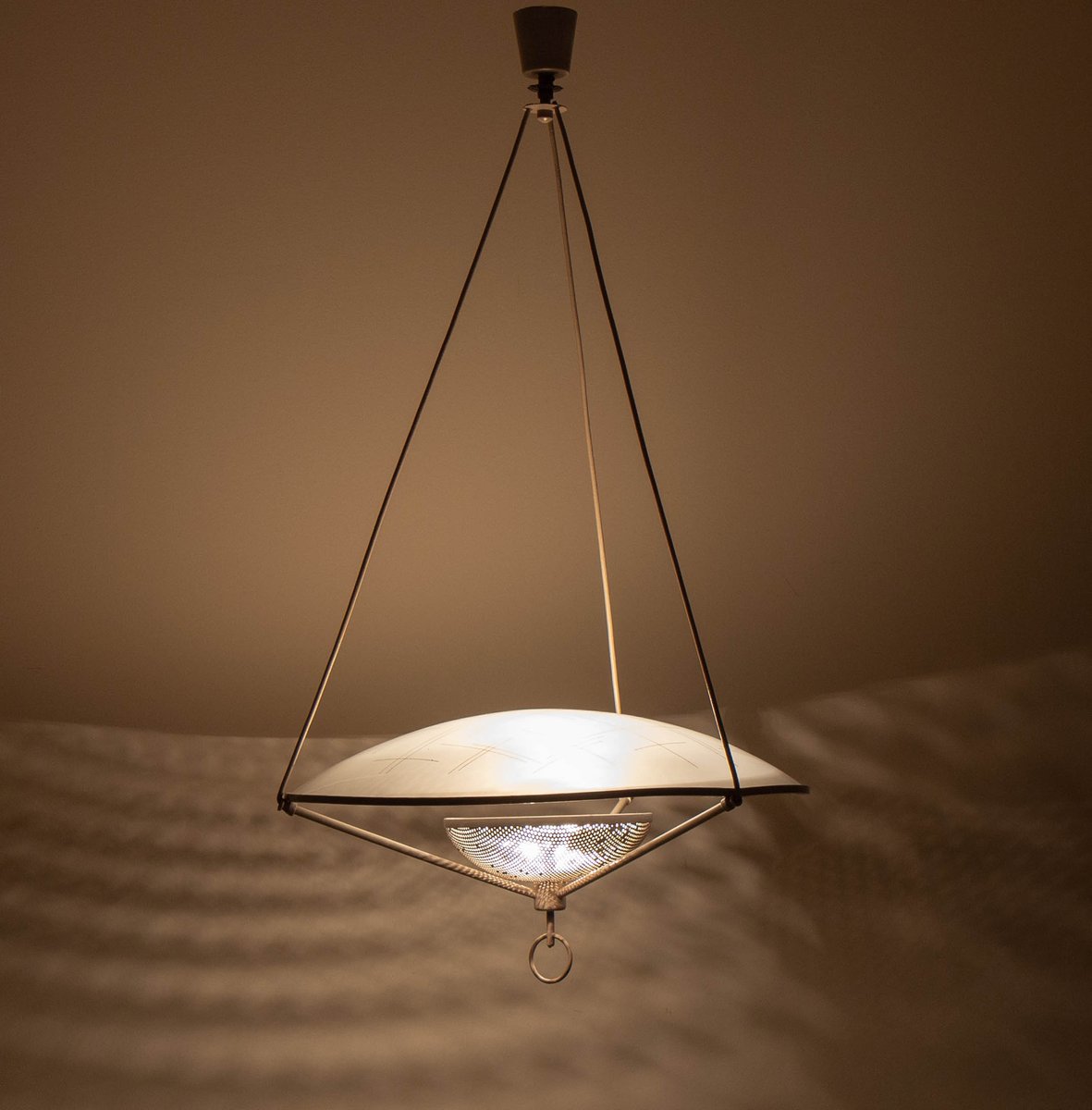 Metal and Glass Pendant Lamp, 1960s for sale at Pamono