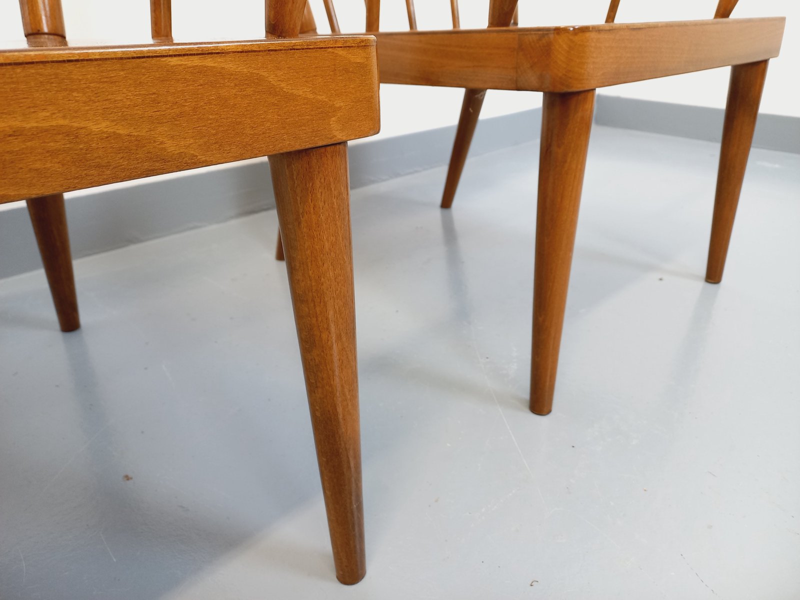 Set of Vintage Baumann Wooden Armchairs Fan Model, 1960s for sale at Pamono