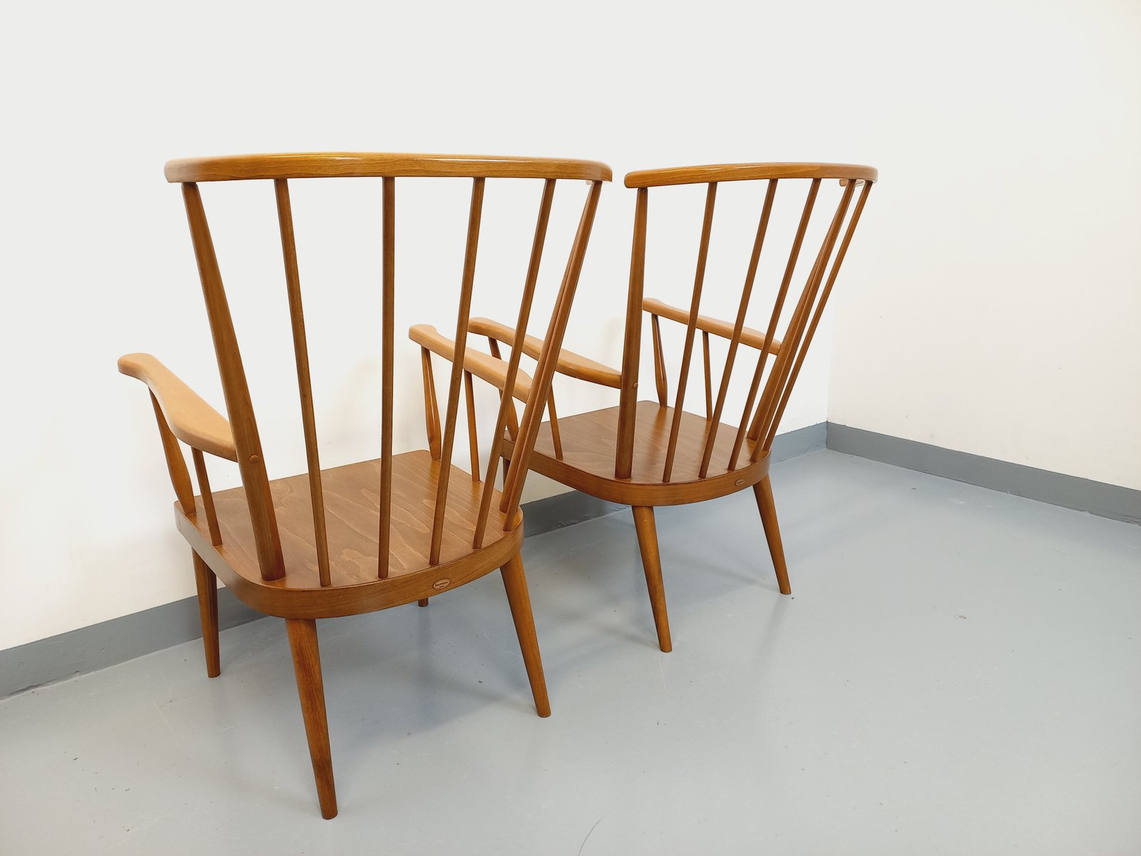 Set of Vintage Baumann Wooden Armchairs Fan Model, 1960s for sale at Pamono